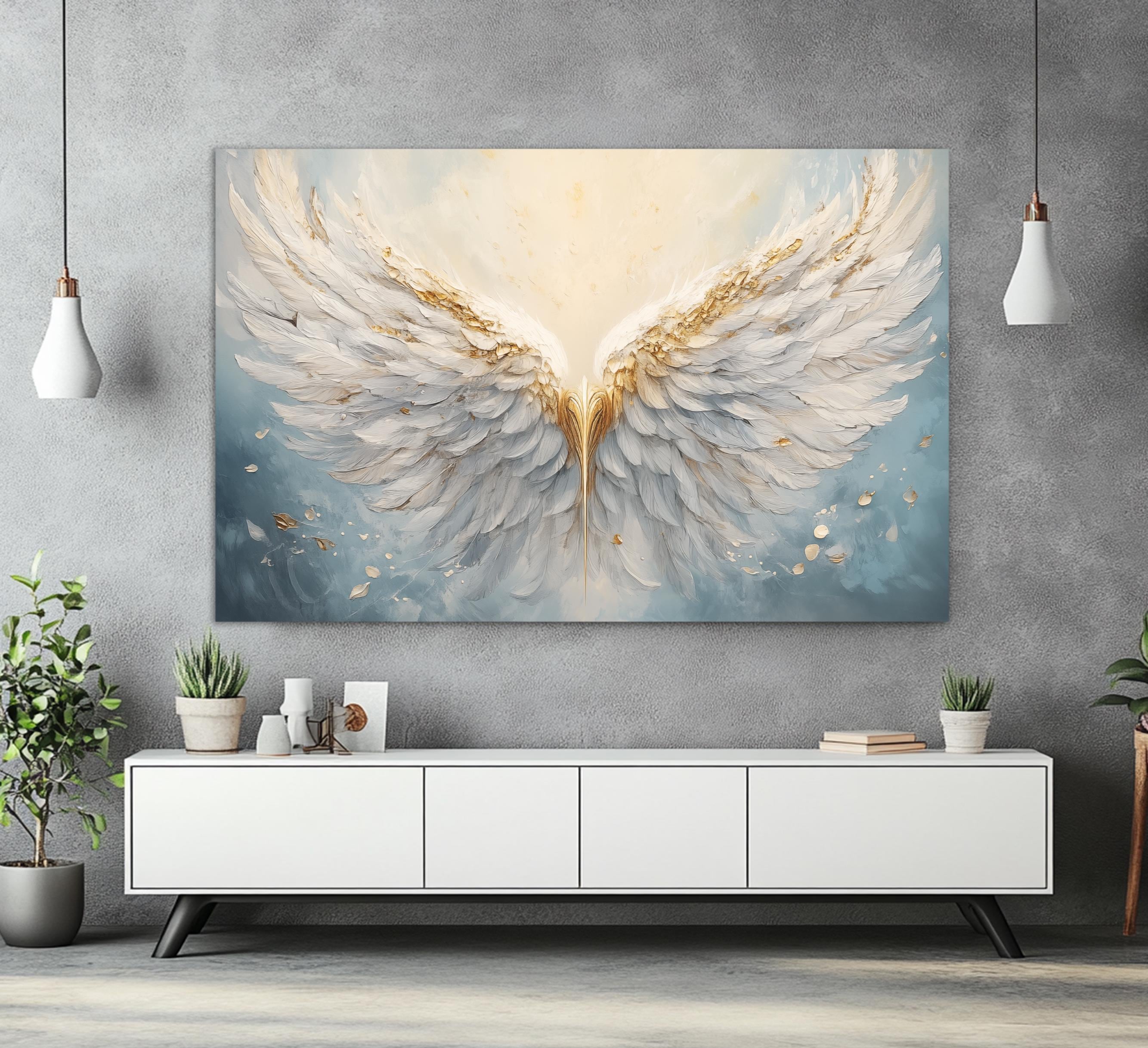 Abstract Angel Wings Canvas Print, White Angel Wings Painting ...