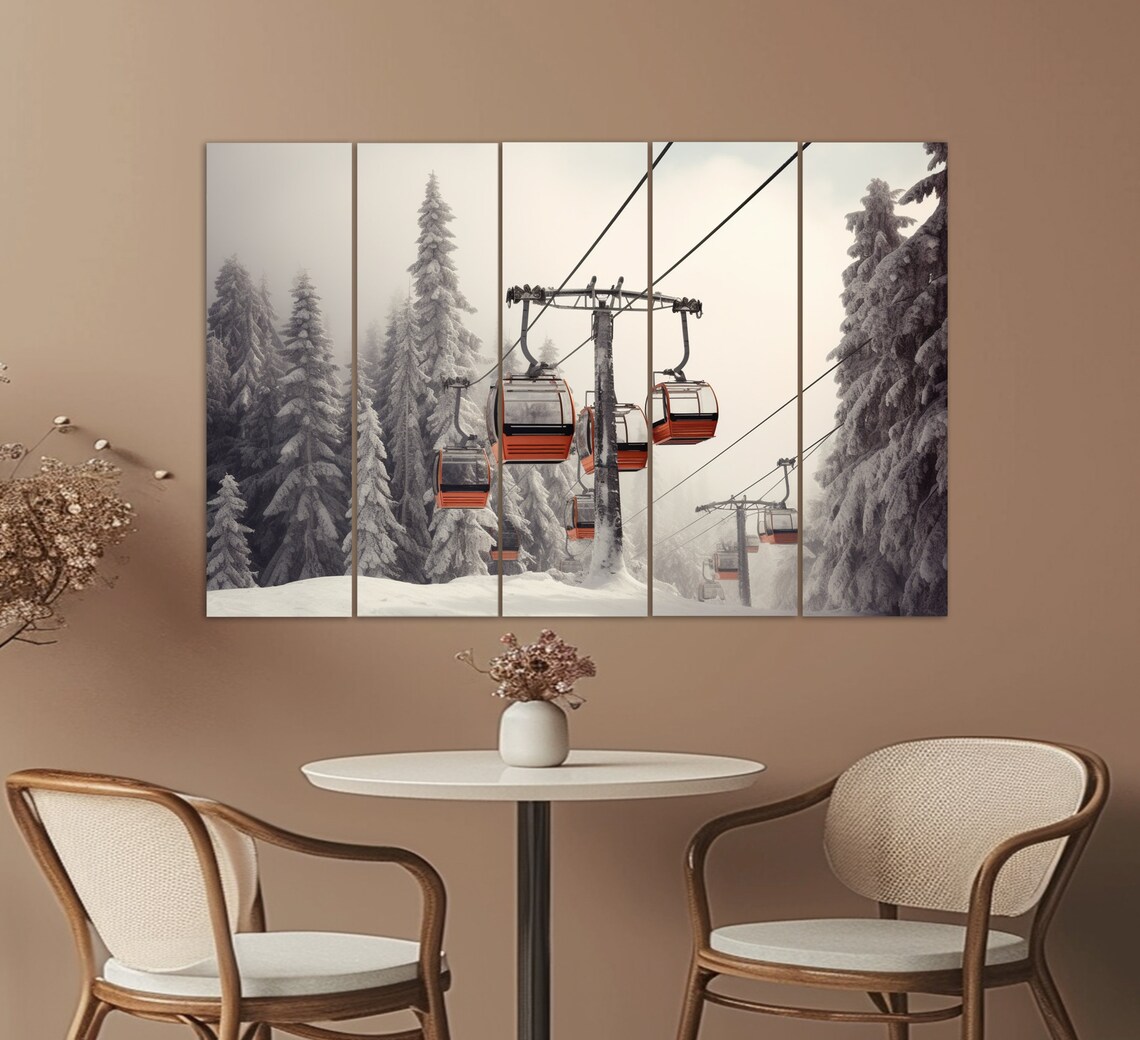 Ski Lift Canvas Print, Winter Painting, Abstract Ski Wall Art, Ski Lift ...