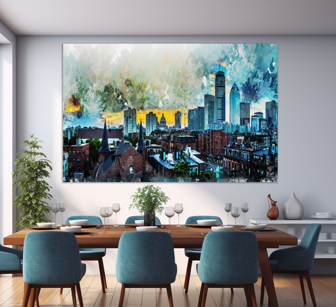 Abstract Boston Canvas Print, Boston Skyline, Boston Painting, Boston ...