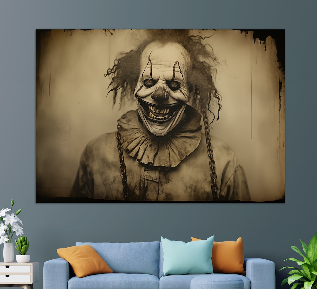 Vintage Evil Clown Painting Canvas Print, Gothic Wall Art, Angry Clown ...