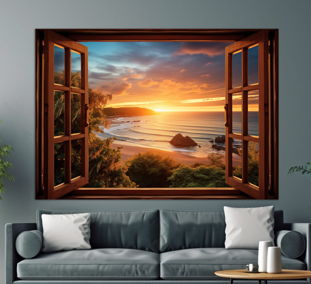 Window to Scenic Beach Sunset Canvas Print, Open Window Wall Art, Beach ...