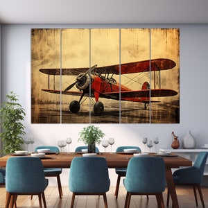 Vintage Biplane Canvas Print, Retro Airplane Painting, Aircraft Wall ...