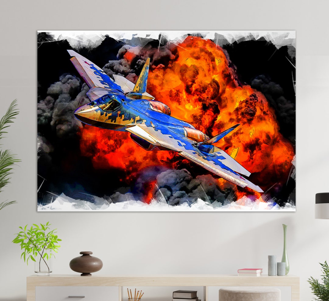Sukhoi Su-57 Canvas Print, Su-57 Painting, Military Aircraft Wall Art ...