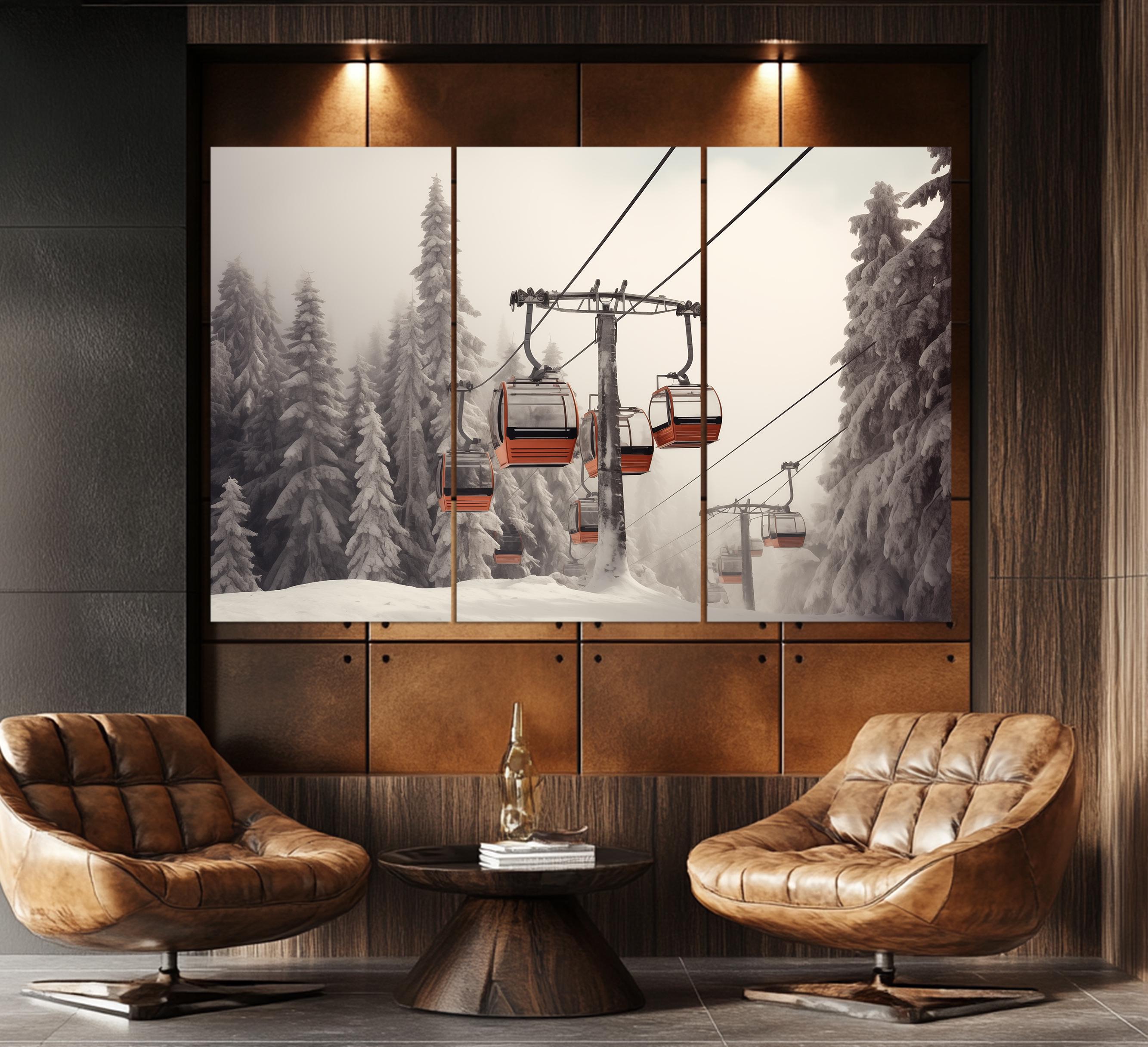 Ski Lift Canvas Print, Winter Painting, Abstract Ski Wall Art, Ski Lift ...