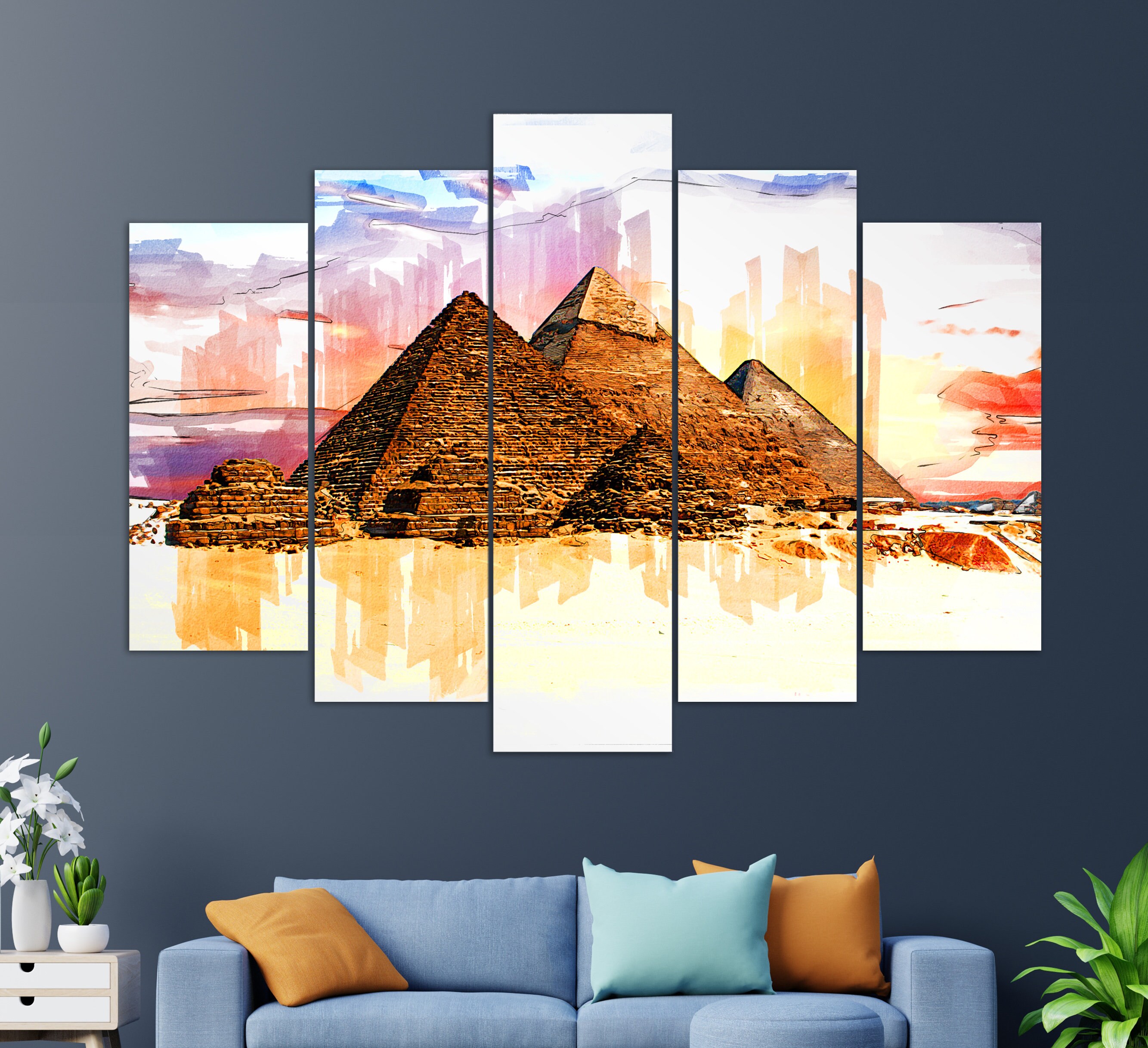 Egyptian Pyramids Canvas Print Pyramids Painting Egypt Wall | Etsy