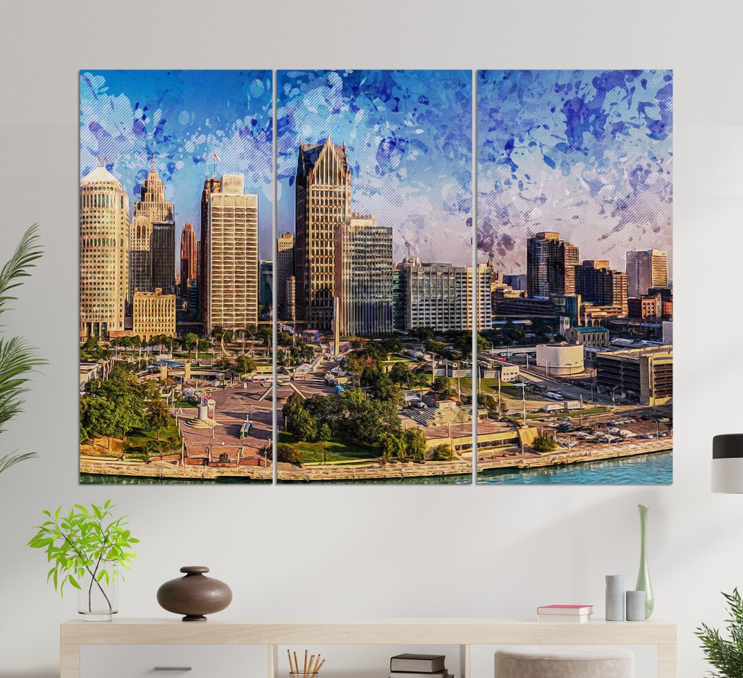 Detroit Skyline, Detroit Canvas Print, Detroit Painting, Detroit Wall ...