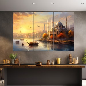 Misty Istanbul Painting Canvas Print, Blue Mosque, Istanbul Wall Art ...