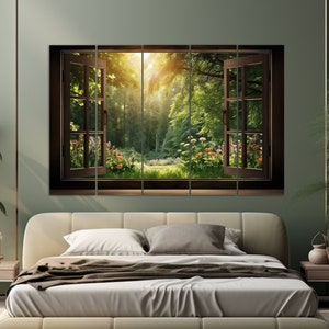 Window to Forest Glade With Flowers Canvas Print, Forest Wall Art, Faux ...