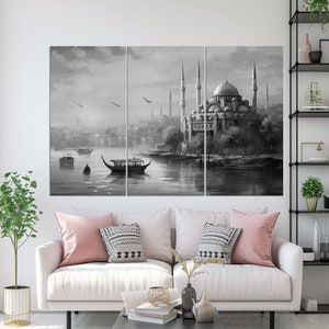 Misty Istanbul Painting Canvas Print, Blue Mosque, Istanbul Wall Art ...