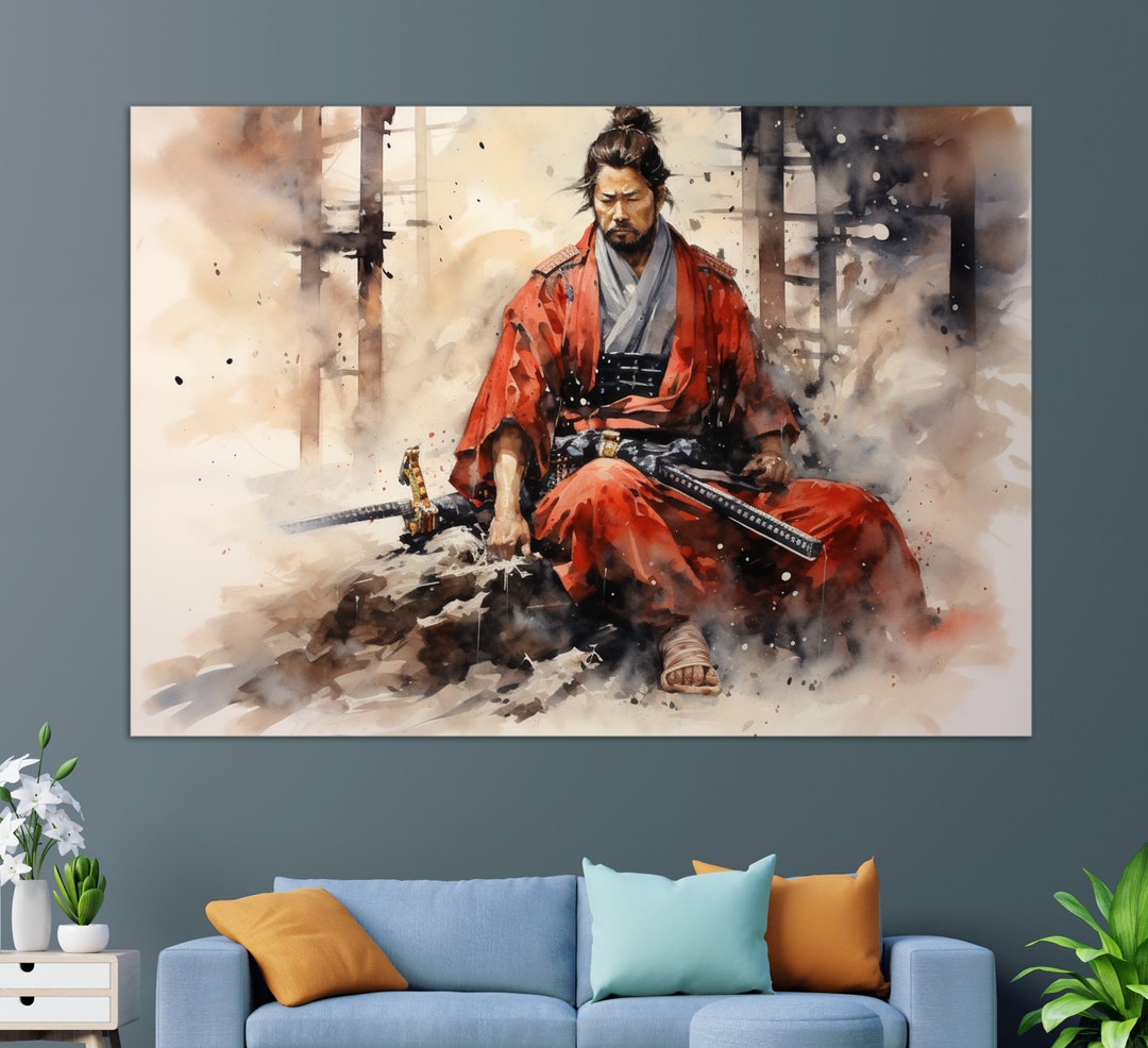 Samurai Canvas Print, Japanese Wall Art, Samurai Oil Painting, Samurai ...