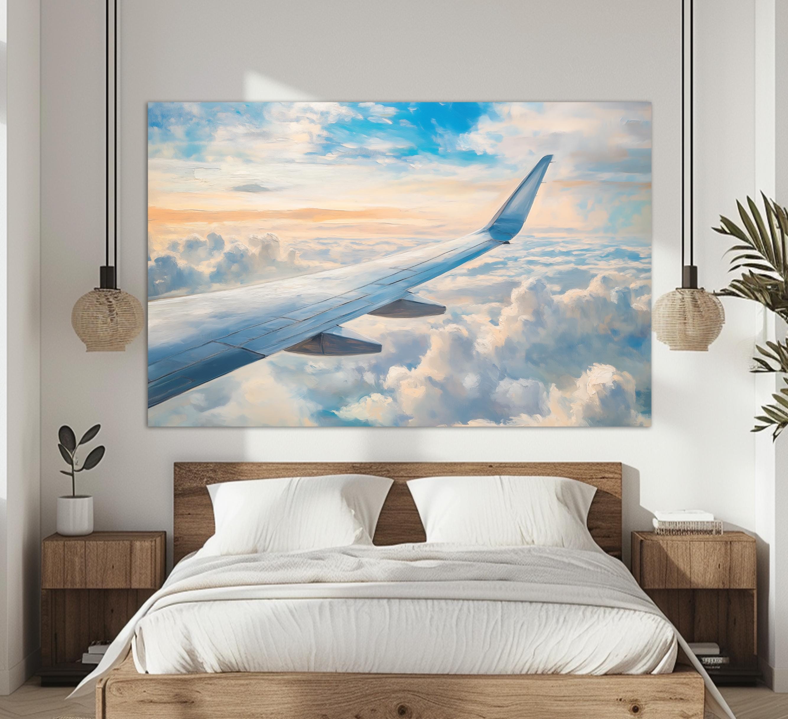 Airplane Wing Canvas Print, Pilot Gift, Sky From Aircraft Window View ...