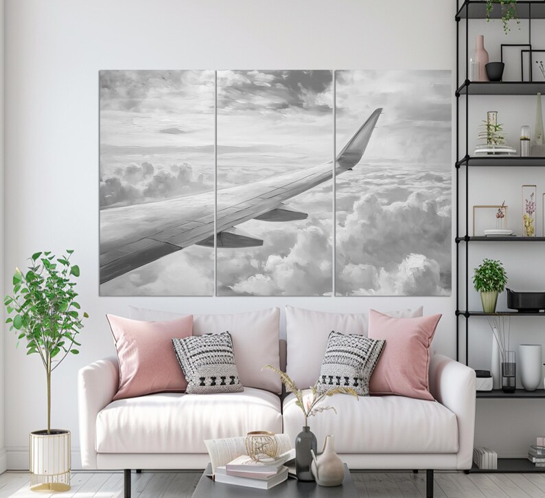 Airplane Wing Canvas Print, Pilot Gift, Sky From Aircraft Window View ...