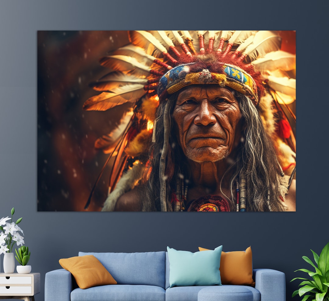 Indian Chief Canvas Print, Native American Painting, Indian Wall Art ...