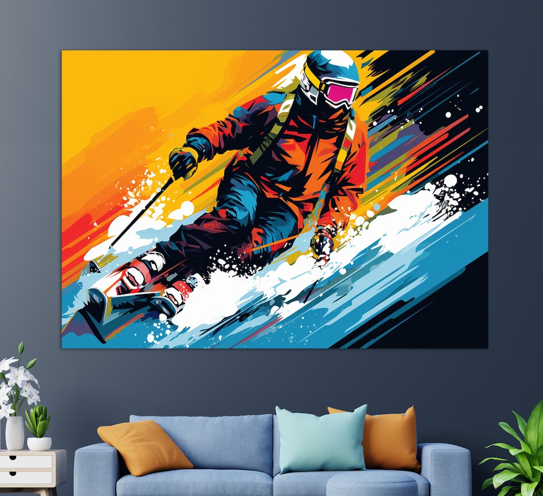 Abstract Skier Pop Art Style Canvas Print, Skiing Wall Art, Skier ...