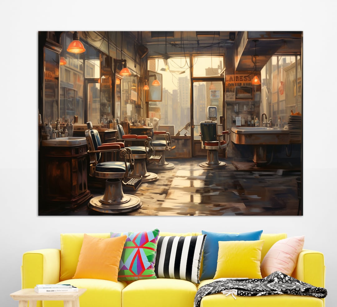 Vintage Barbershop Painting, Barbershop Canvas Print, Barbershop Wall ...