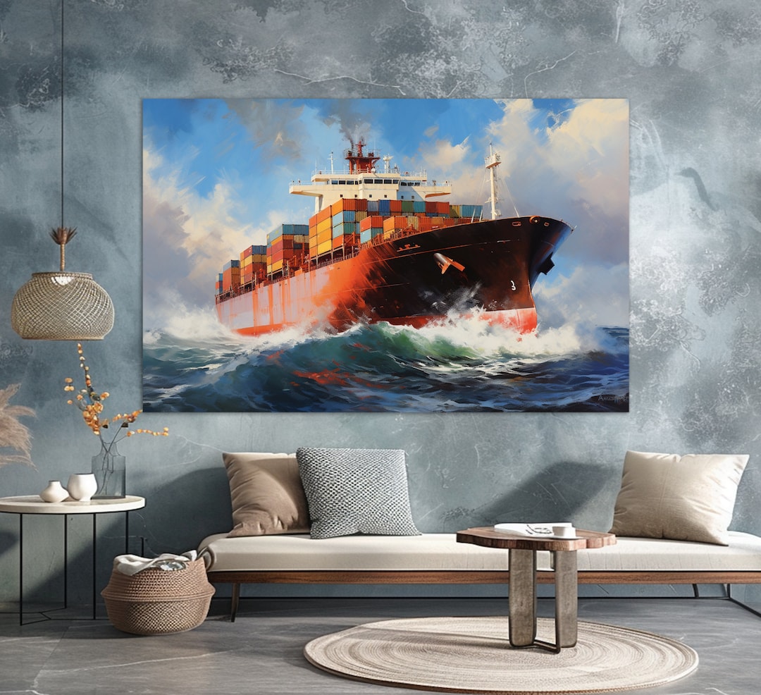 Cargo Ship Canvas Print, Container Ship Painting, Cargo Wall Art ...