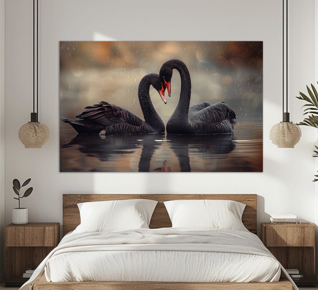 Swans Canvas Print, Love Wall Art, Swans in Love Painting, Anniversary ...