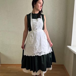 Vintage White Apron, Half Cotton Apron, White Farmhouse Apron With Lace ...