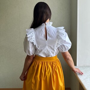 White Cotton Blouse, Vintage Style Blouse, Frilly Blouse , Cotton Lace ...