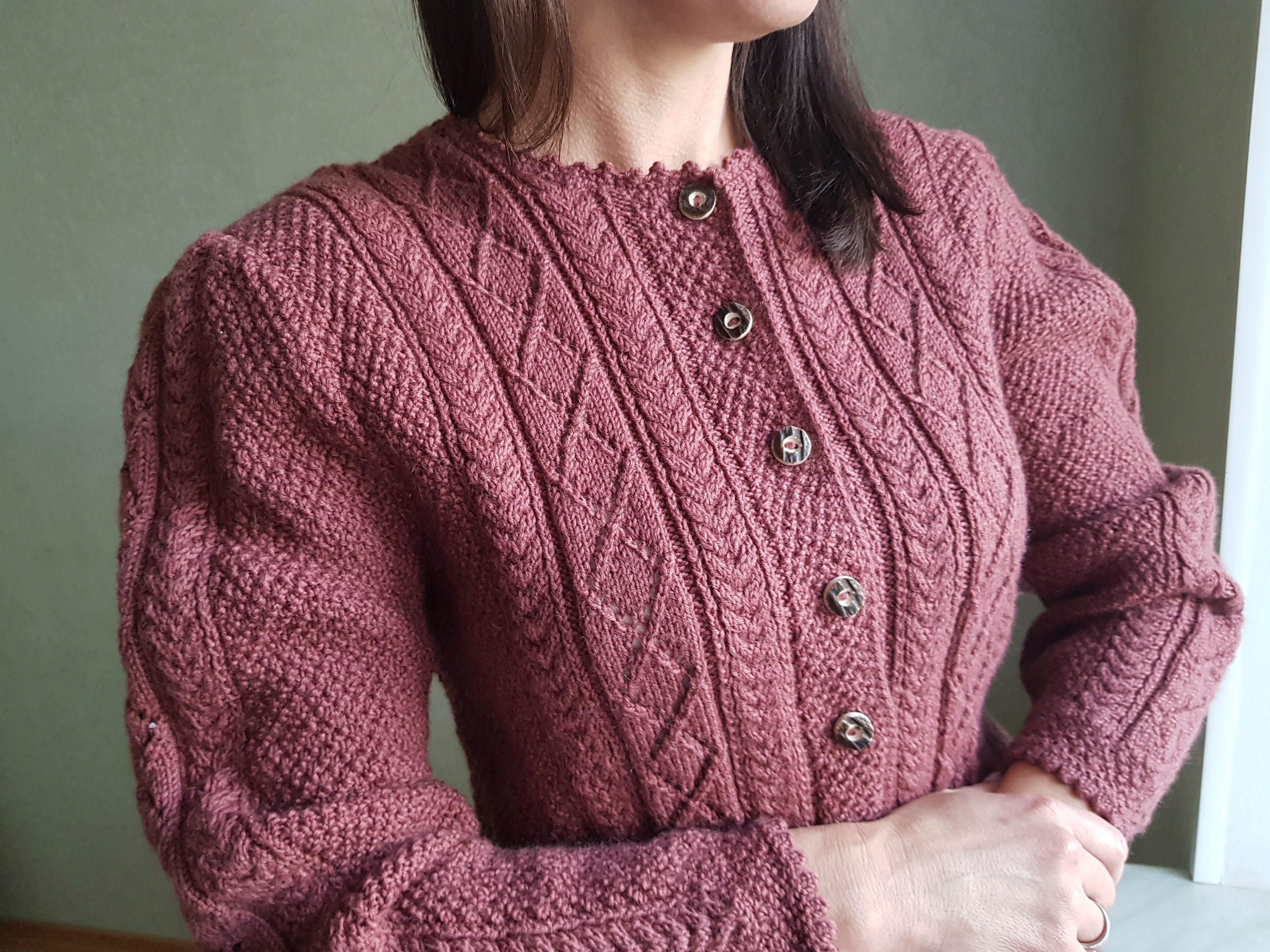 Vintage Cardigan, Knitted Austrian Cardigan, Puffy Sleeves Vintage Cardigan, Knitted Austrian Cardigan, Puffy Sleeves