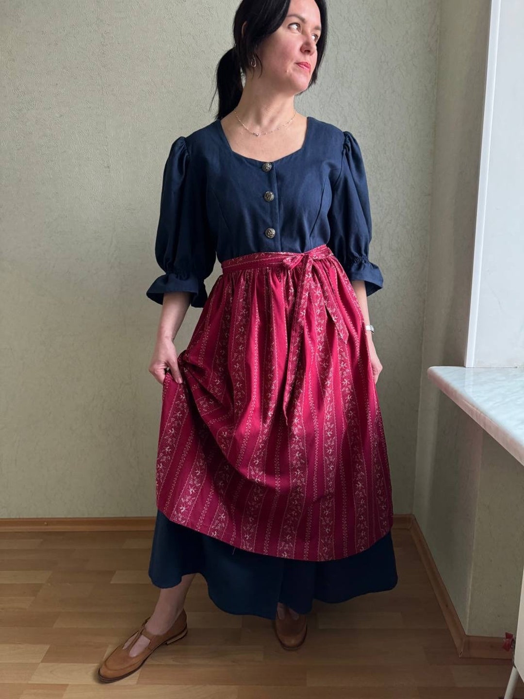 Vintage Dirndl Apron, Floral Pattern Cotton Apron, Austrian Apron ...