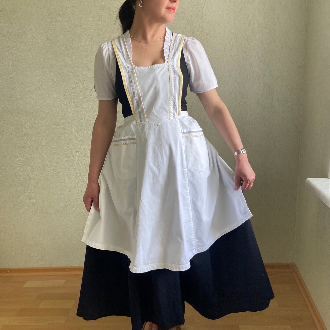 Vintage White Apron, Half Cotton Apron, Embroidered Apron, White Cotton ...