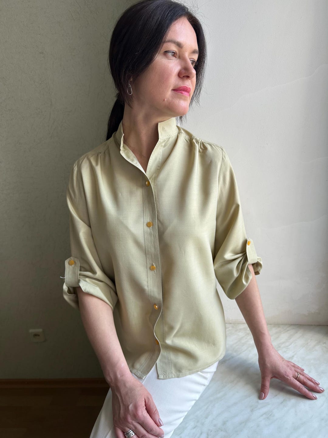 Vintage Blouse, Silk Blouse, Wide Sleeves Blouse , Silk Shirt ...