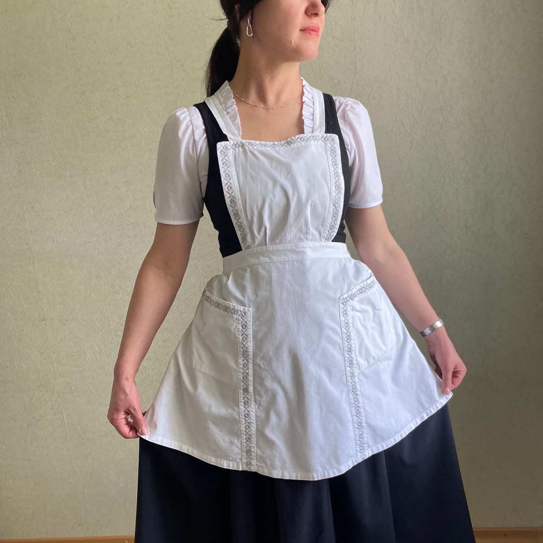 Vintage White Apron, Half Cotton Apron, Apron With Embroidery ...