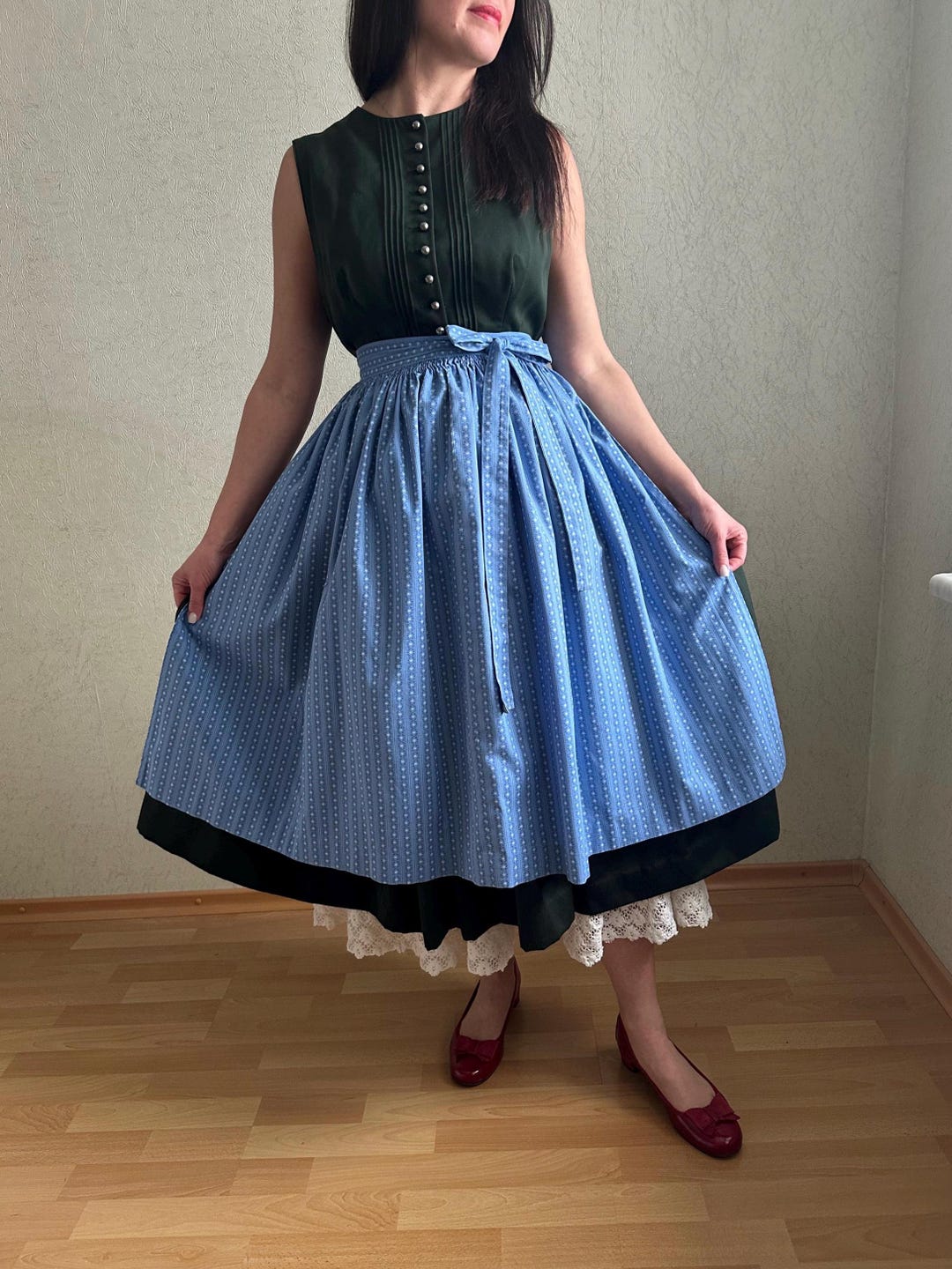 Vintage Dirndl Apron, Half Austrian Apron, Farmhouse Apron, Cotton ...