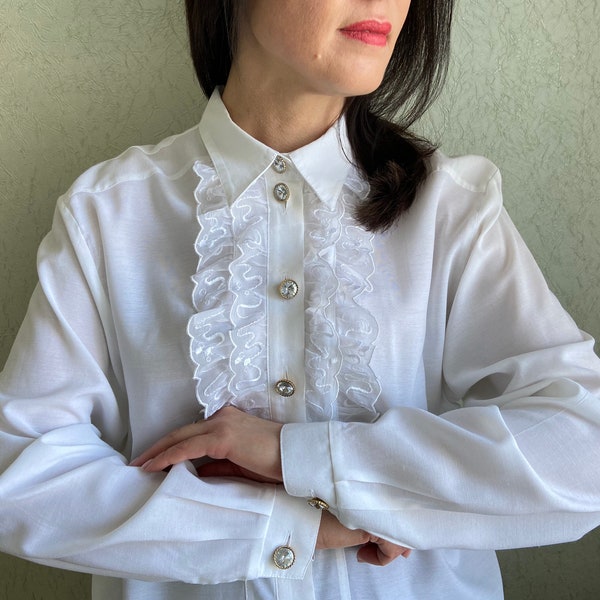 White Ruffle Blouse - Etsy