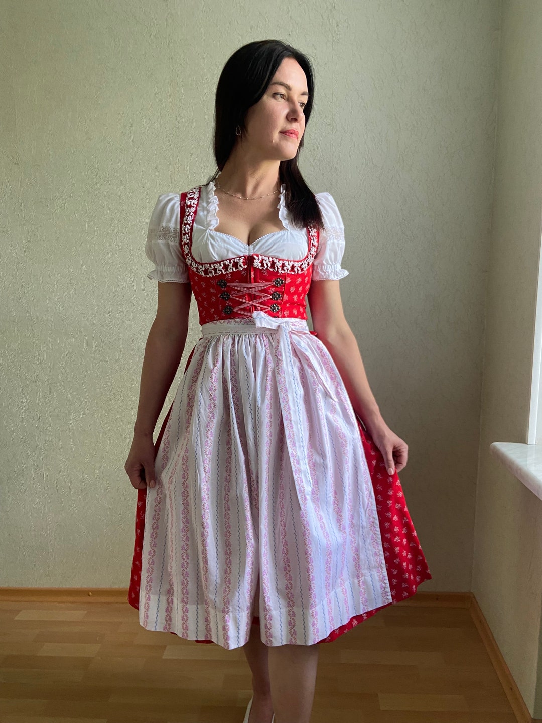 Vintage Dress, Dirndl Dress, Austrian Folk Dress and Apron, Octoberfest ...