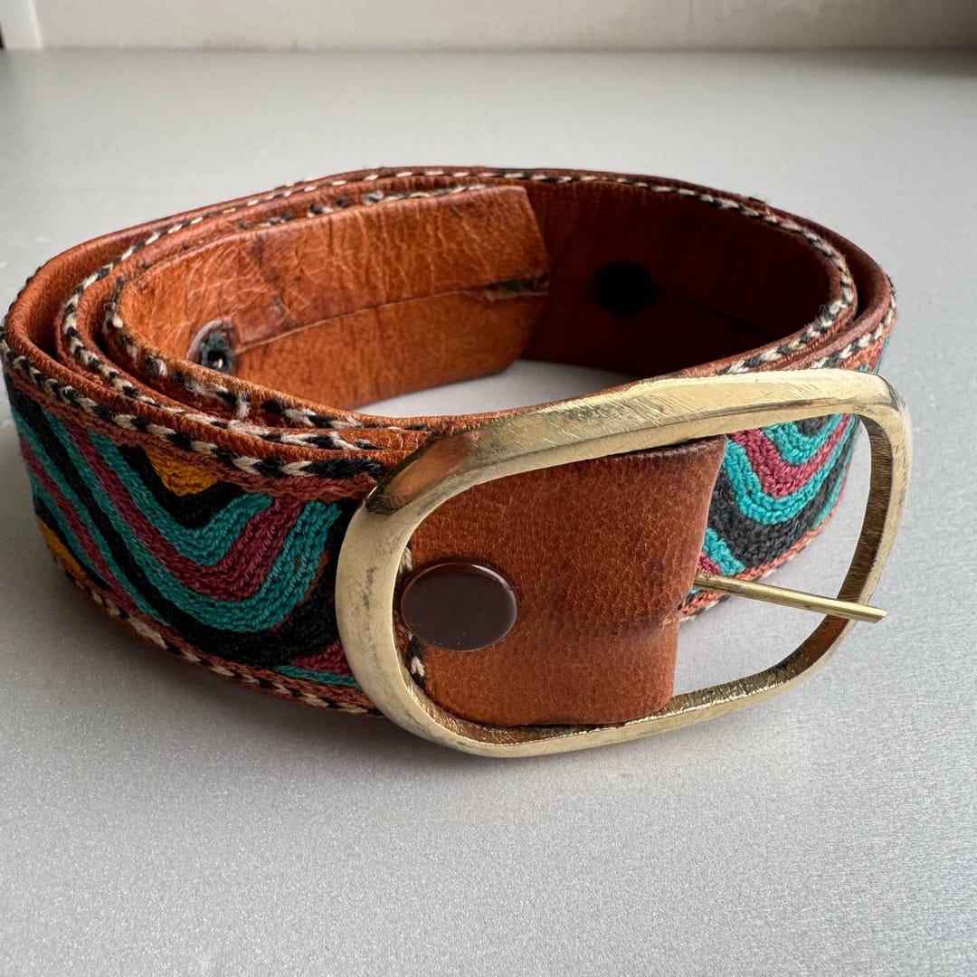 Vintage Leather Belt , Vintage Embroidered Leather Belt - Etsy