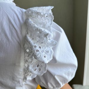 White Cotton Blouse, Vintage Style Blouse, Frilly Blouse , Cotton Lace ...