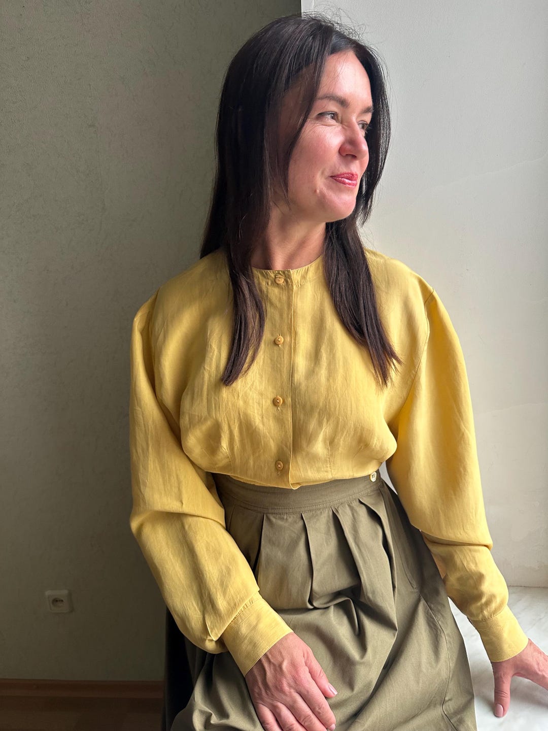 Vintage Blouse, Silk Blouse, Red Blouse, Wide Sleeves Blouse , Silk ...