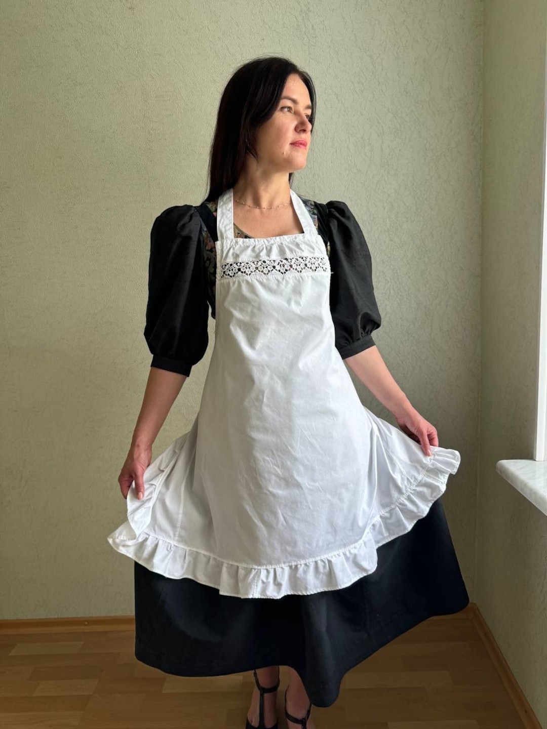 Vintage White Apron, Half Cotton Apron, Antique Apron, Embroidered ...