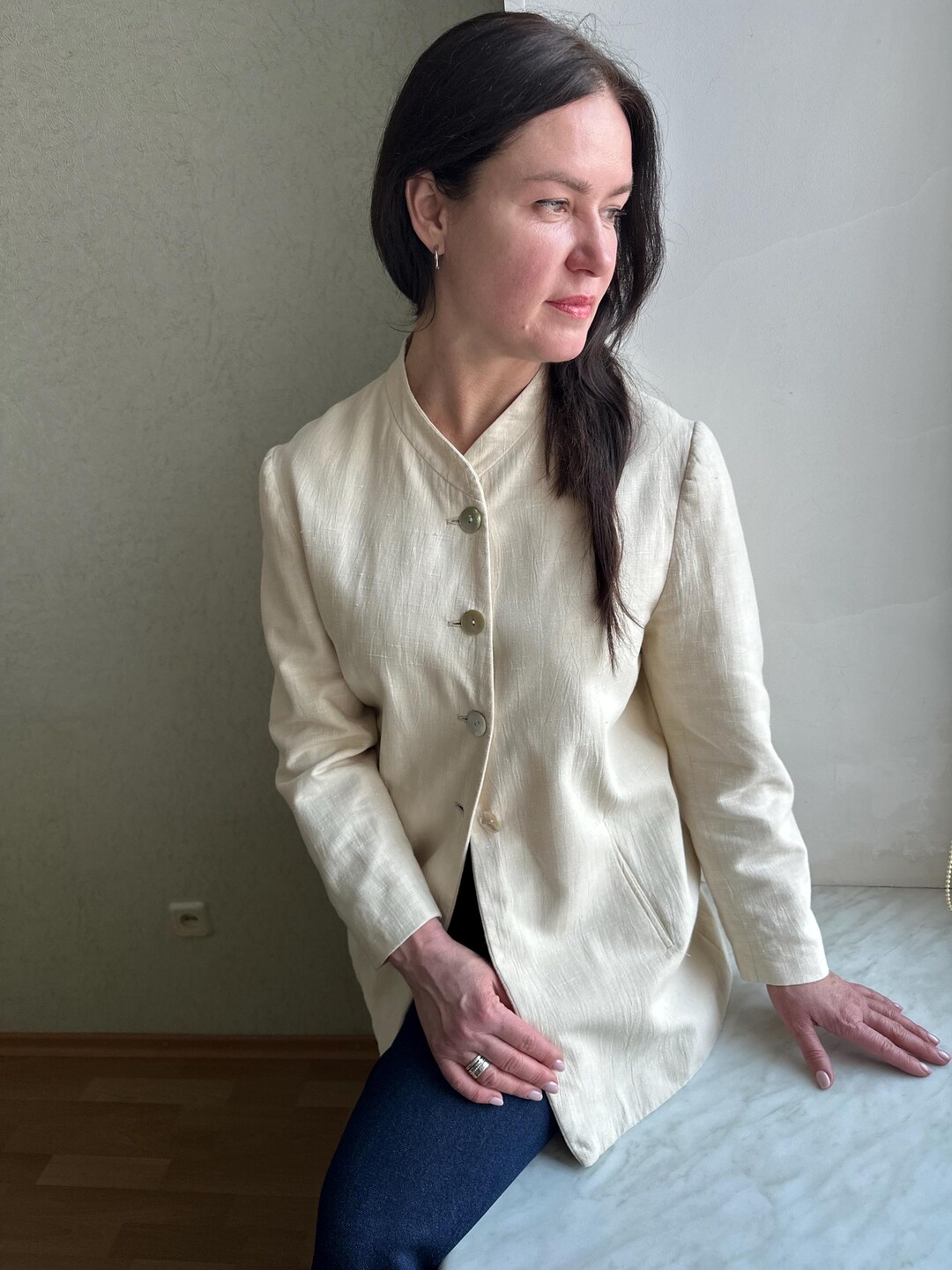 Vintage Cream Linen Jacket, Minimalist Off-white Summer Blazer for ...