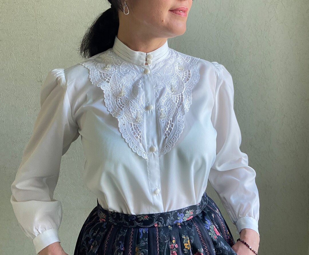 Vintage Blouse, White Vintage Blouse With Lace, Embroidered Blouse ...