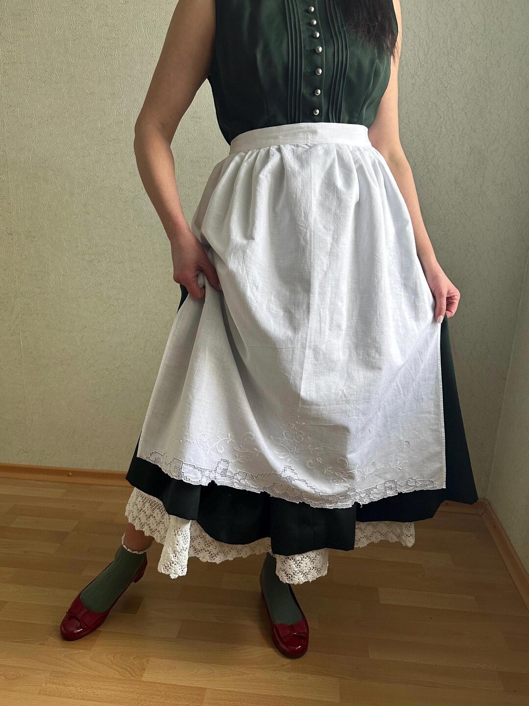 Vintage White Apron, Half Cotton Apron, Antique Apron, Embroidered ...