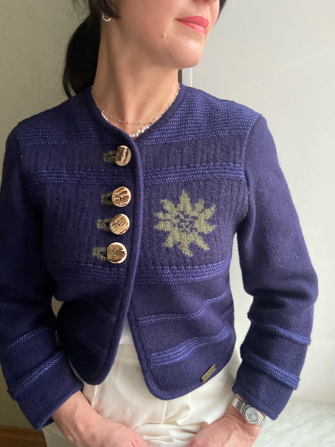 Vintage Austrian Knitted Cardigan, Cardigan With Embroidery ...