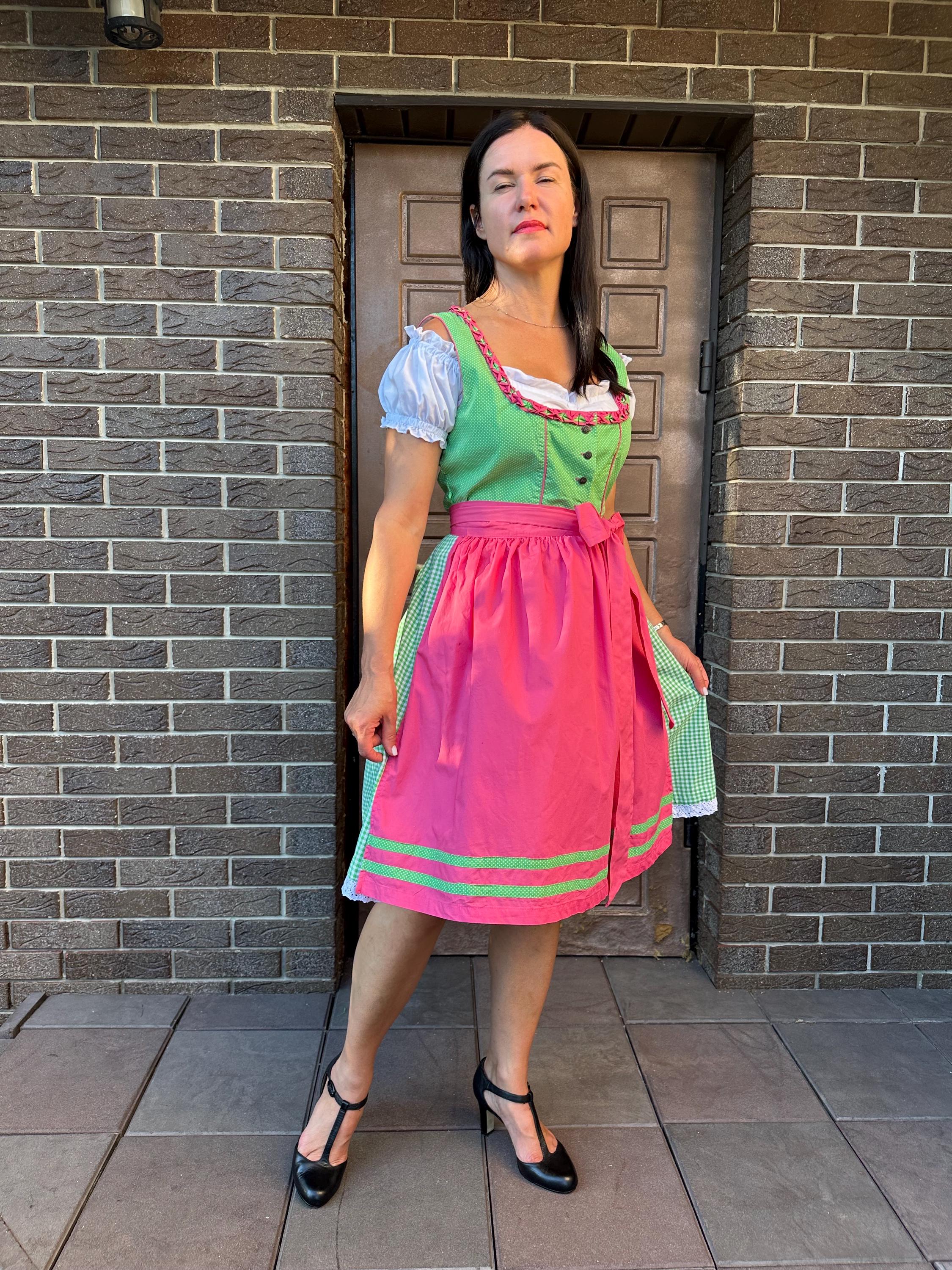 Vintage Austrian Dirndl Dress & Apron, Cotton Oktoberfest Sleeveless ...