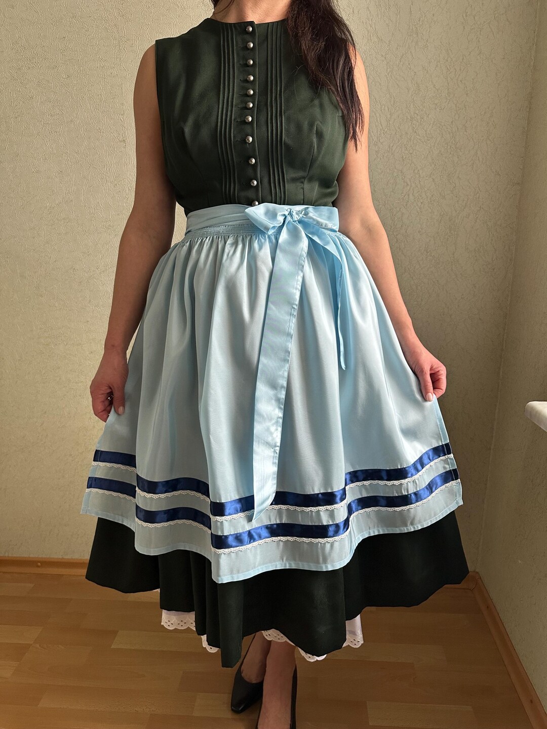 Light Blue Dirndl Apron, Half Dirndl Apron for Trachten Dress ...