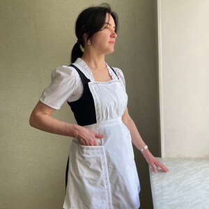 Vintage White Apron, Half Cotton Apron, Apron With Embroidery ...