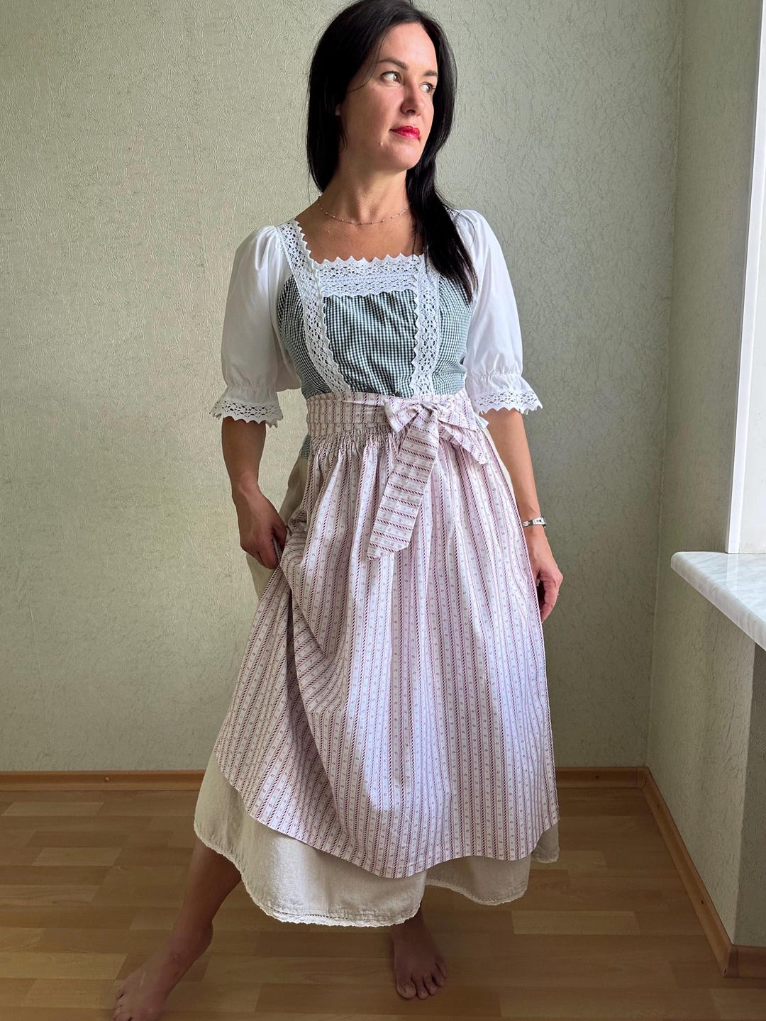 Vintage Dirndl Apron, Half Austrian Apron, Farmhouse Apron, Cotton ...