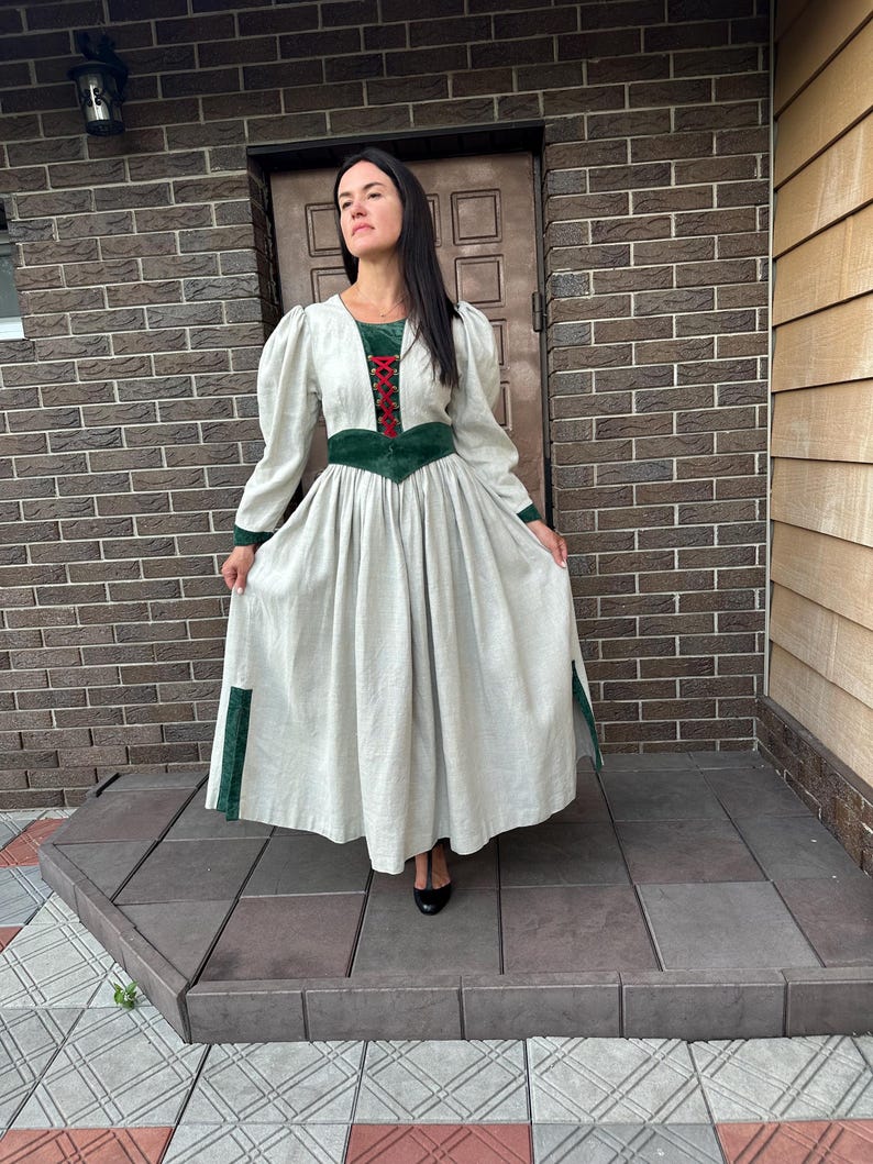 Handmade Linen Austrian Dress With Waist Belt, Vintage Style Medieval ...