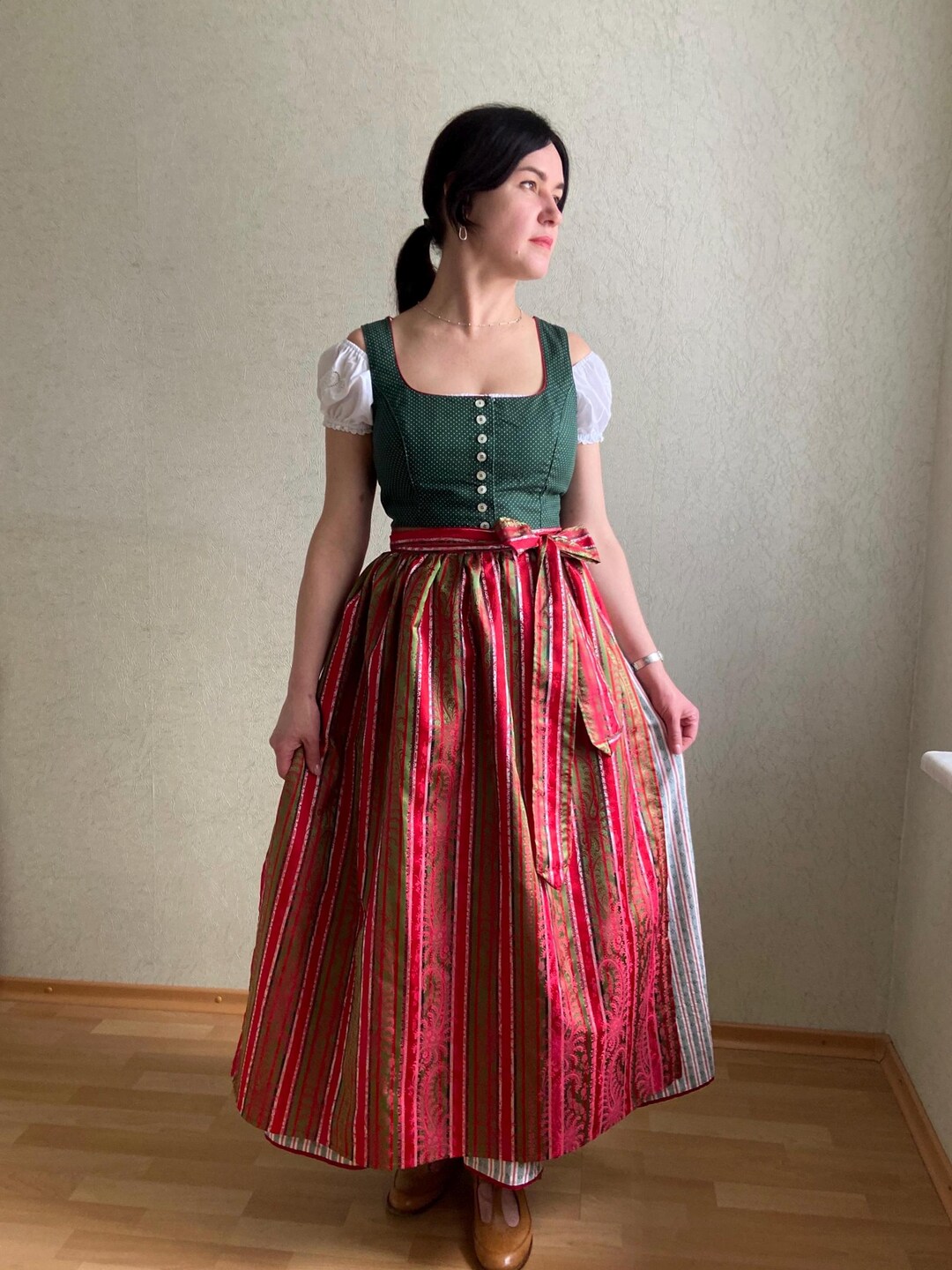 Vintage Dirndl Apron, Floral Pattern Cotton Apron, Austrian Apron ...