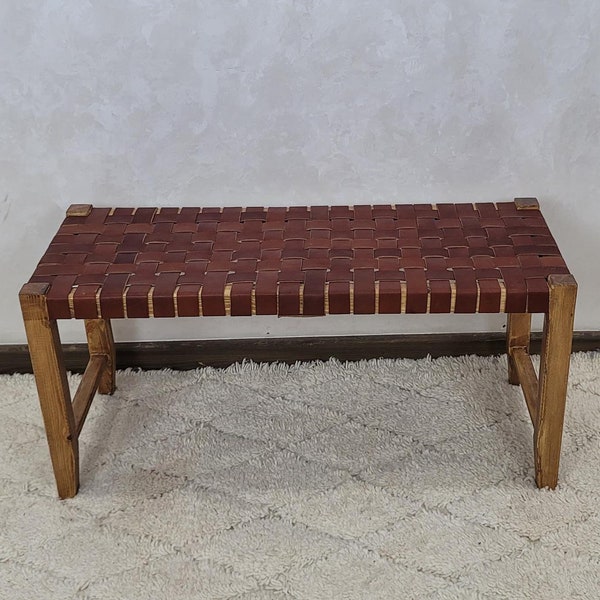 Woven Leather Bench - Etsy
