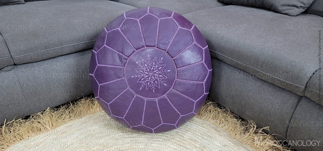 Moroccan Handcrafted Leather Pouf Purple , Handmade Leather Pouf, Pouf ...