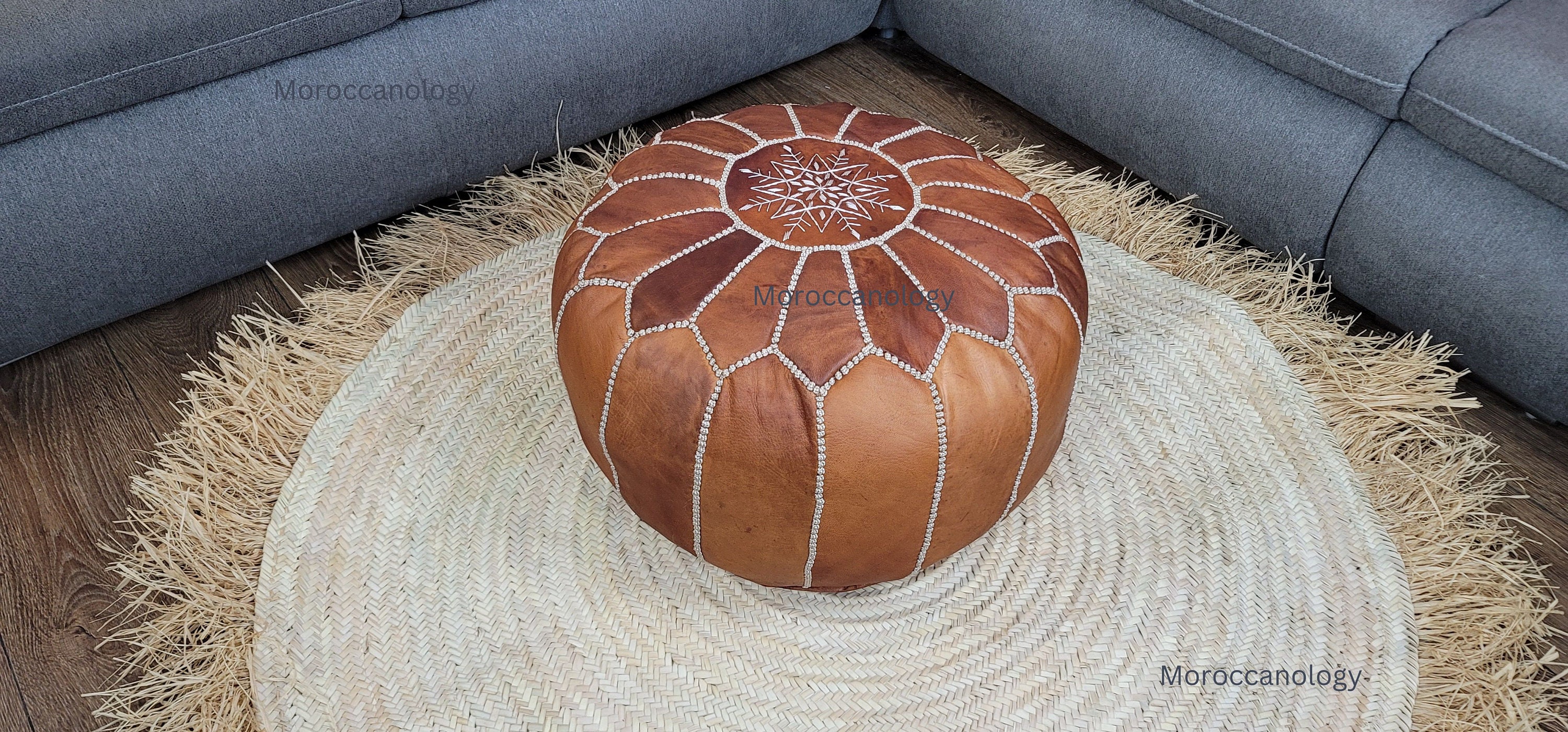 Moroccan Handcrafted Leather Pouf, Handmade Leather Pouf, Brown Pouf ...
