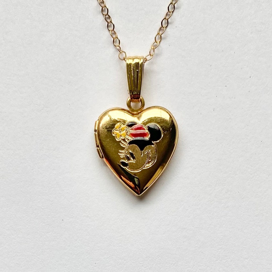 Minnie Mouse Heart 14K Gold Filled Mini Small Vintage Disney Locket ...