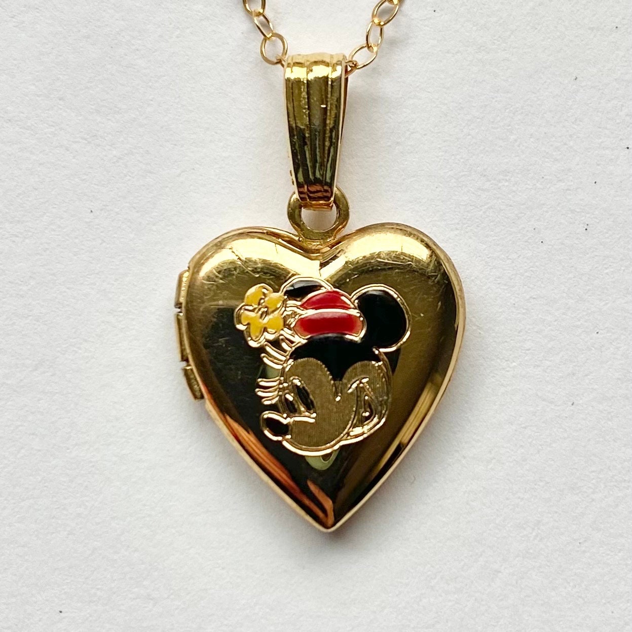 Minnie Mouse Heart 14K Gold Filled Mini Small Vintage Disney Locket ...